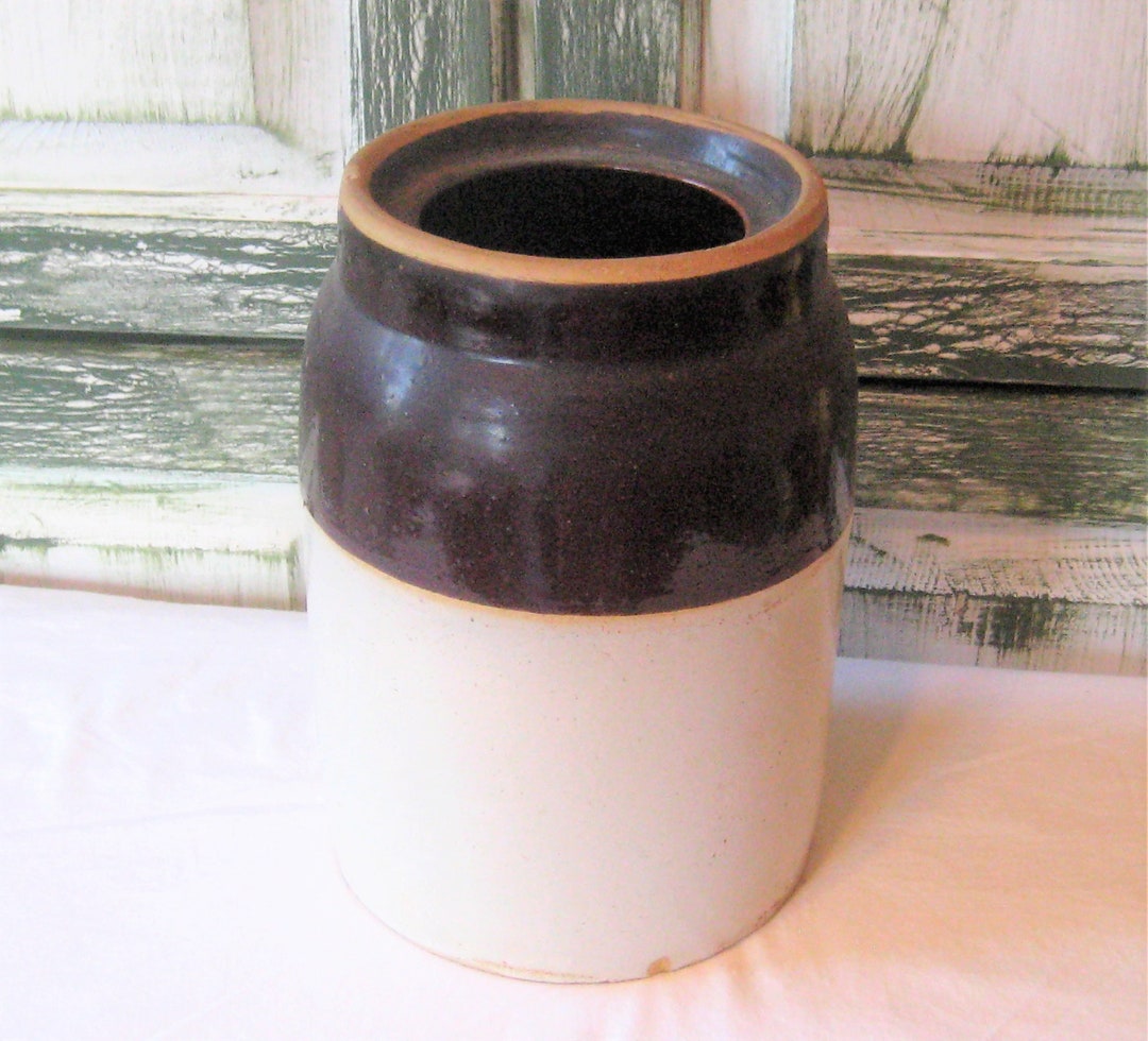 Antique Crock, Brown Glazed Stoneware, Salt Glazed, Light Gray Oatmeal ...