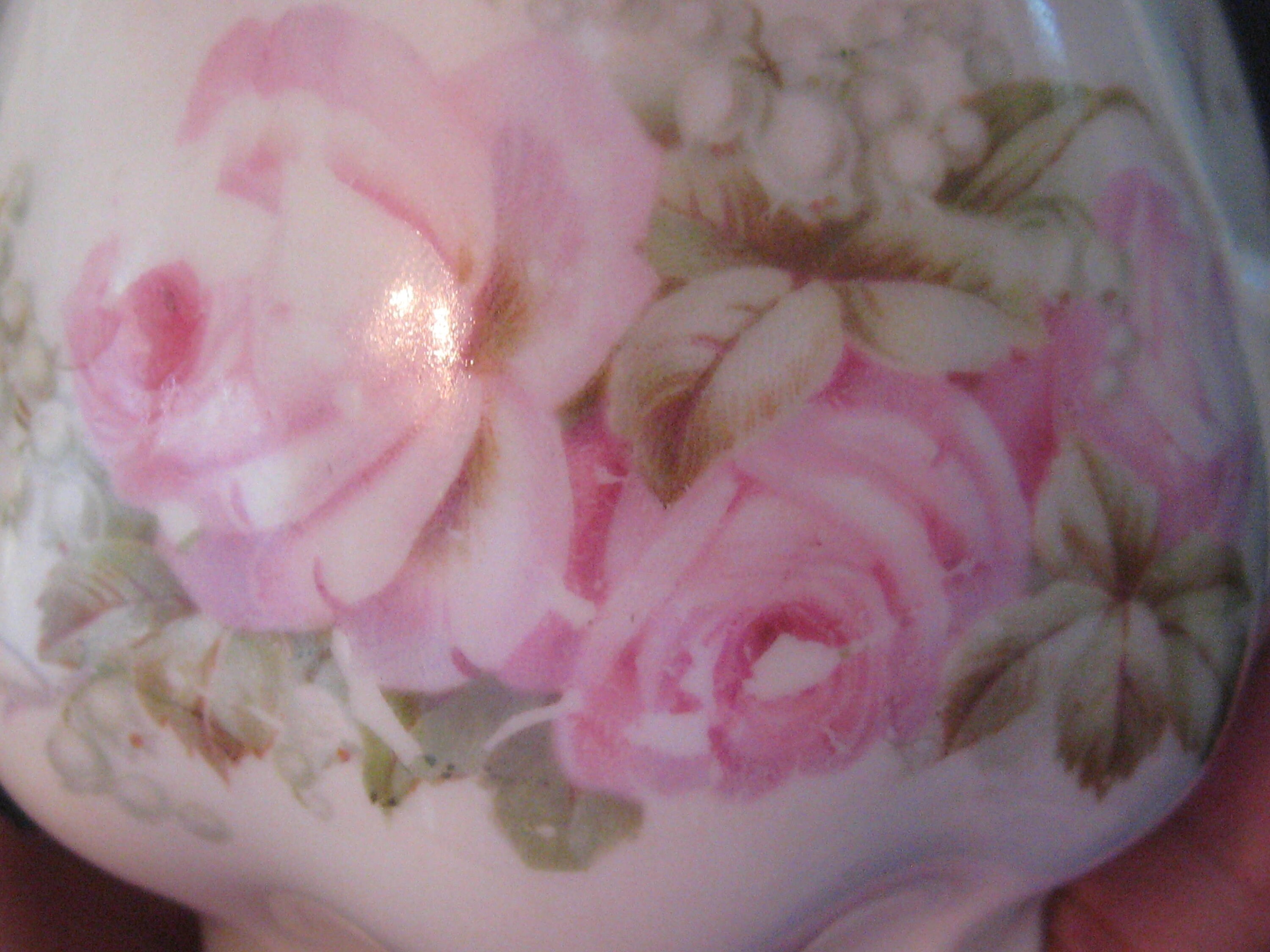 Antique Lidded Creamer, White Pink Roses, Purple Gold Edge, Iridescent ...