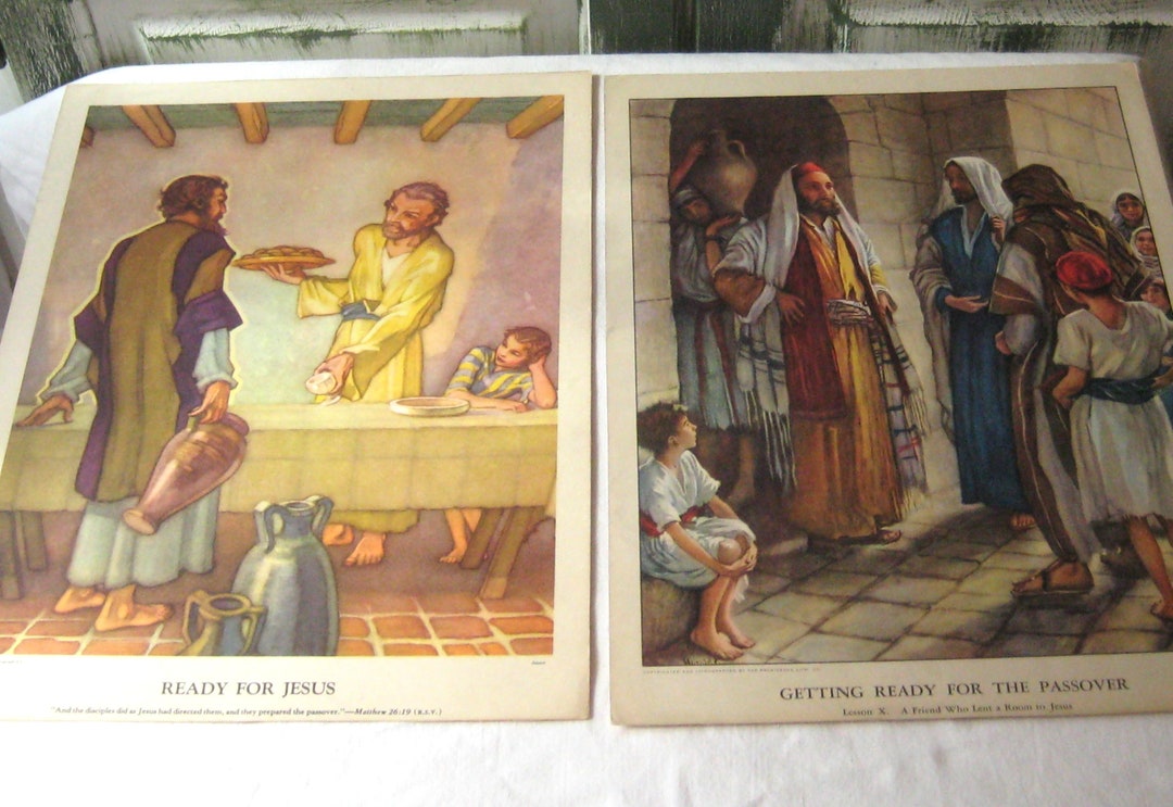 Antique Lithographs, Getting Ready for Jesus Passover, Easter Religious ...