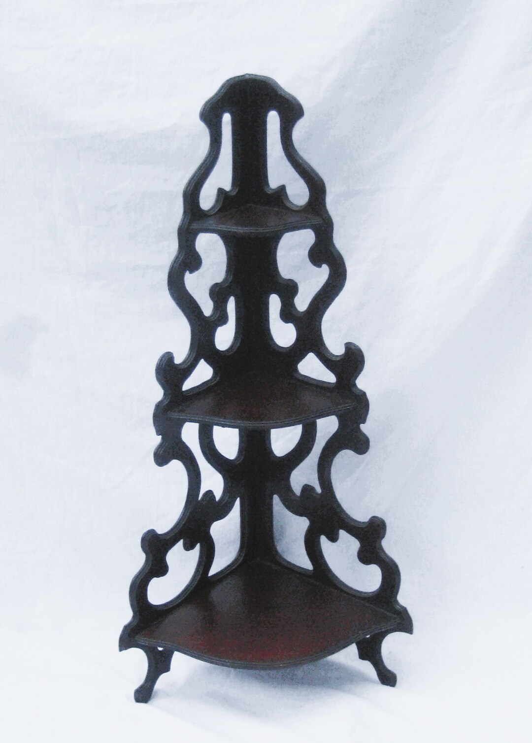 Antique Wood Corner Shelf, Scrolled Curvy Filigree Brown Wooden Three ...