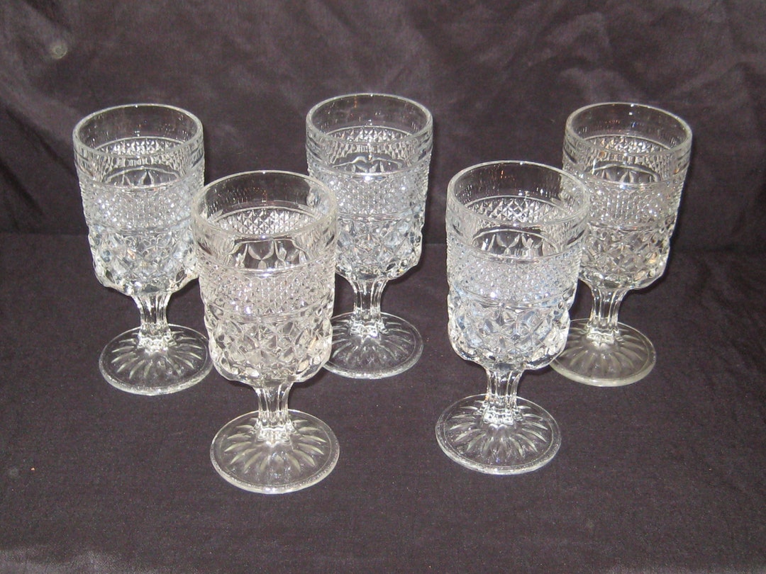 SIX Vintage Clear Glass Stemmed Glasses, Water Goblets Tumblers, Formal ...