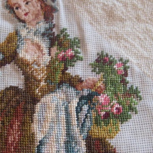 Vintage Unfinished Needlepoint of Victorian Women, Almost Finished ...