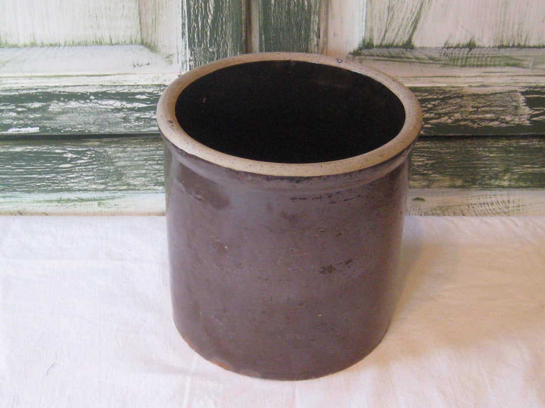Antique Large Heavy Crock, Brown Glazed Ironstone Indoor Outdoor ...