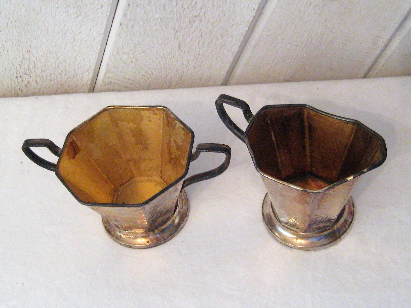 Silver metal creamer and sugar bowl set antique Silvercraft | Etsy