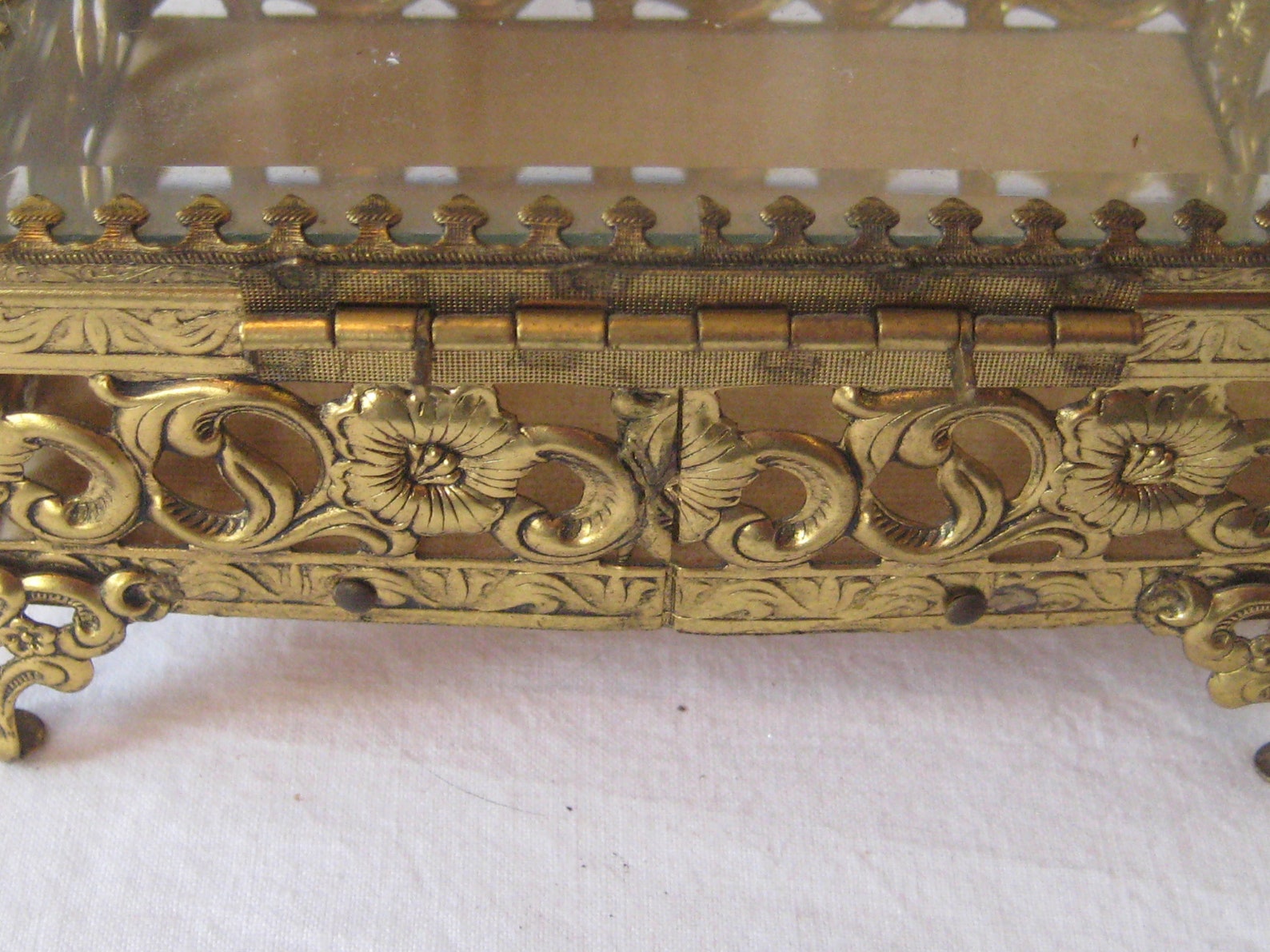 Petite Rectangle Glass Brass Box Gold Metal Box Hinged Lid - Etsy