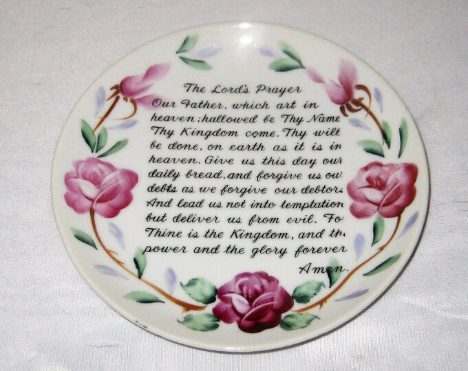 The Lord's Pray Hanging Plate, Pray Plate, Pink Floral Roses, Religious ...
