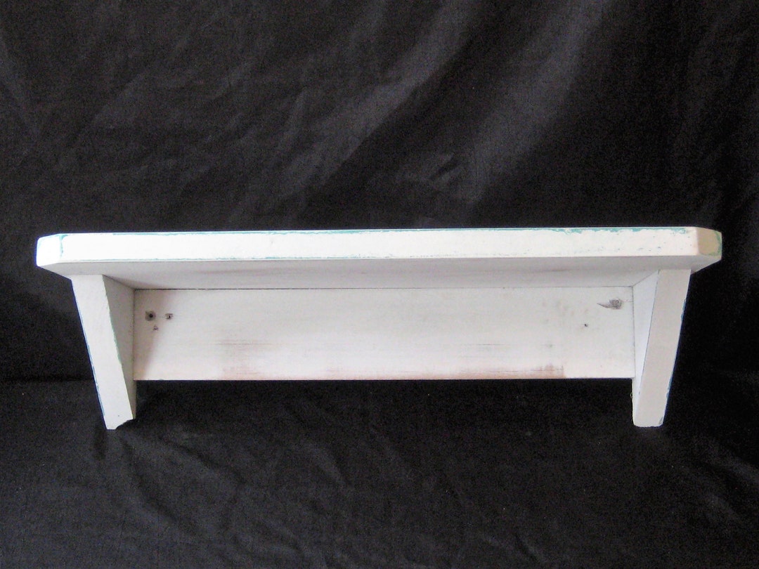Vintage Solid Wood Wall Shelf, White Teal Rustic Distressed, 20 Inch ...