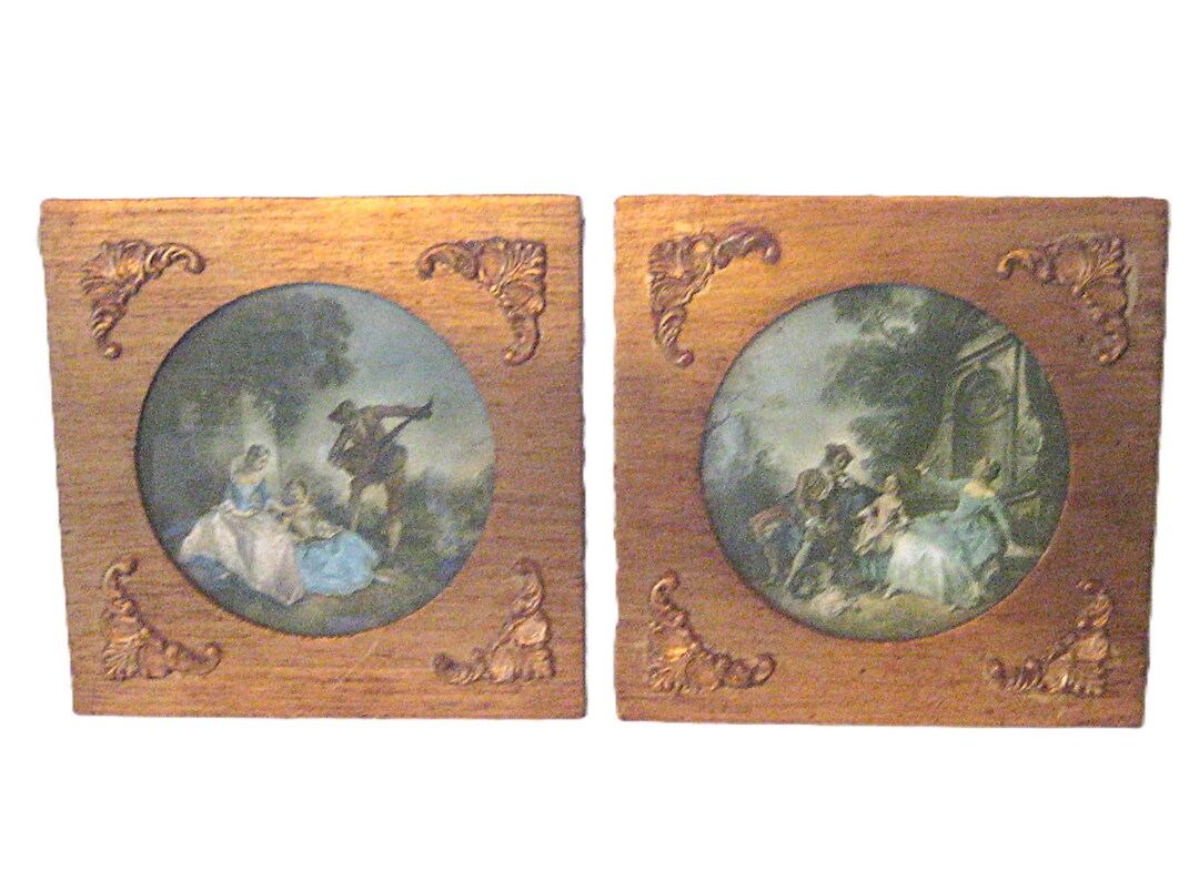 Pair of Vintage Gold Florentine Wood Wall Hangings, Victorian Couples ...