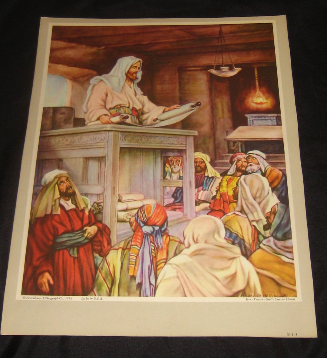 Antique Religious Lithograph, Jesus Teaches God's Law, Christ in Temple ...