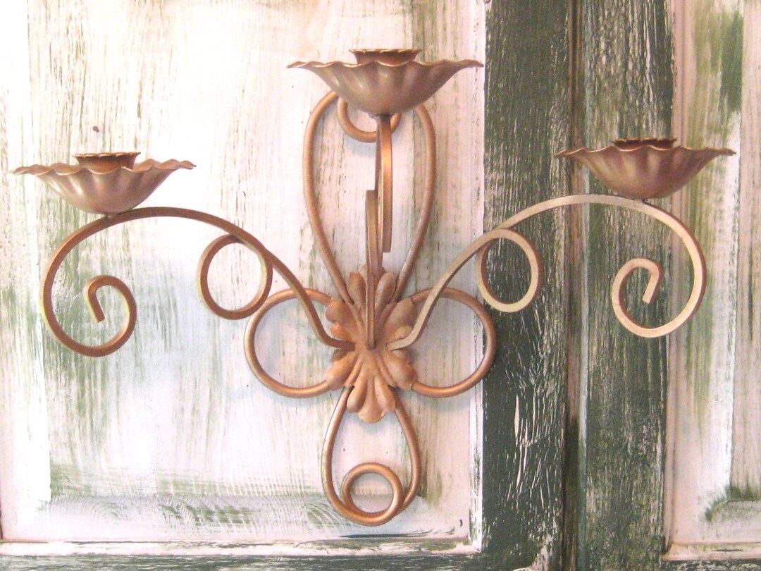 Vintage Brass Wall Candlestick Holders, Holds 3 Taper Candles, Gold ...