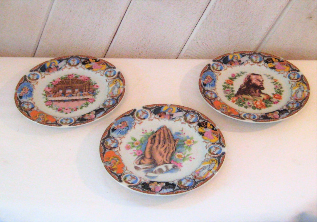 Set of 3 Religious Plates, Vintage Last Supper, Praying Hands, Jesus ...