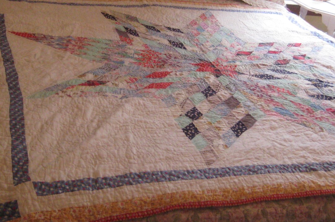Antique Handmade Lone Star Quilt, Depression Era 20s 30s 40s 50s, Mid ...