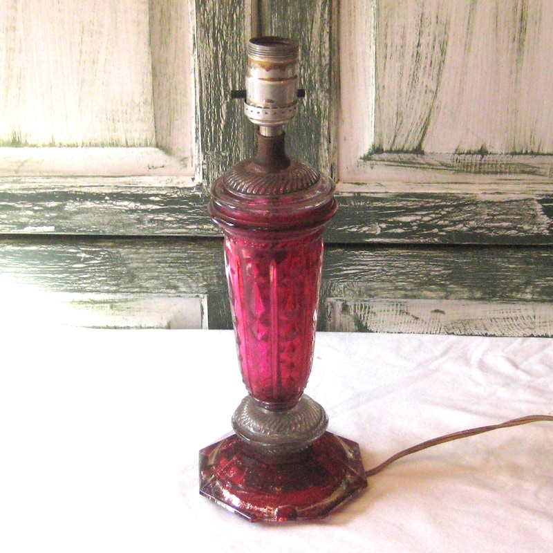 Red Glass Lamp - Etsy