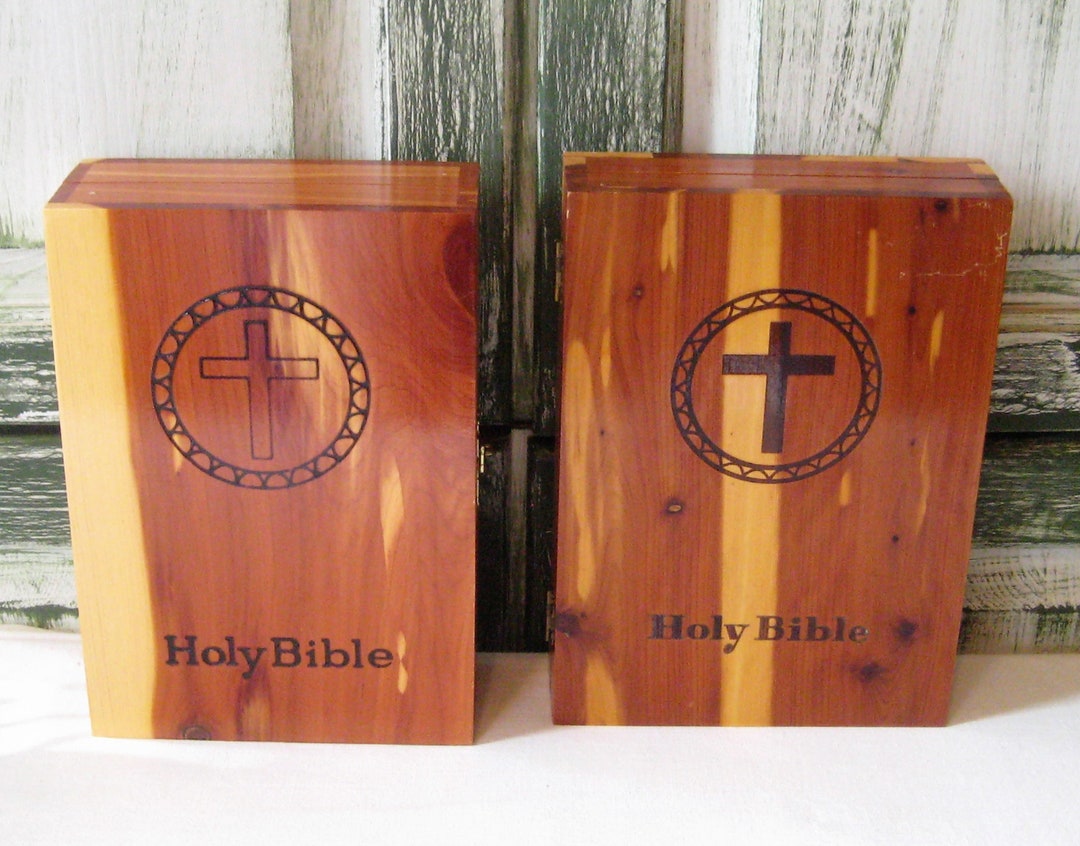 Antique Cedar Wood Holy Bible Box, Hinged Lid, Mid Century Union Made ...