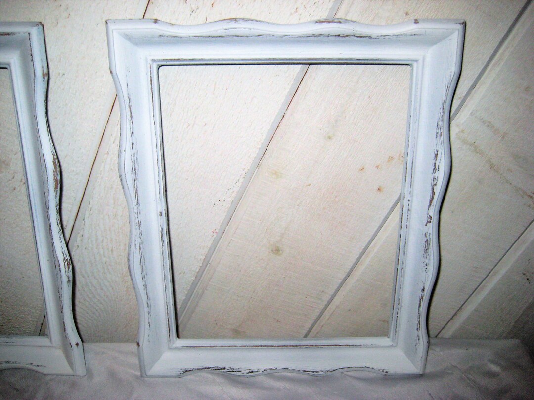 Pair of Vintage White Distressed Picture Frames, 8 X 10, Scrolled Edges ...