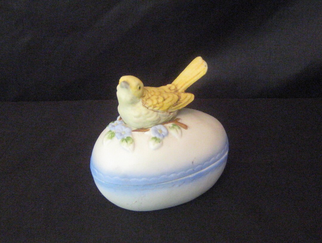 Vintage Ceramic Egg Box With Yellow Bird, Easter Candy Container Decor ...