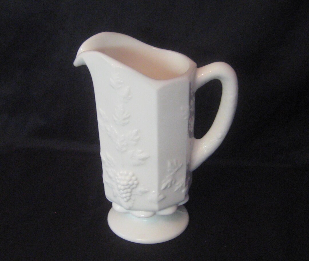 Antique Milk Glass Pitcher, One Quart Heavy Thick Glass, Footed ...