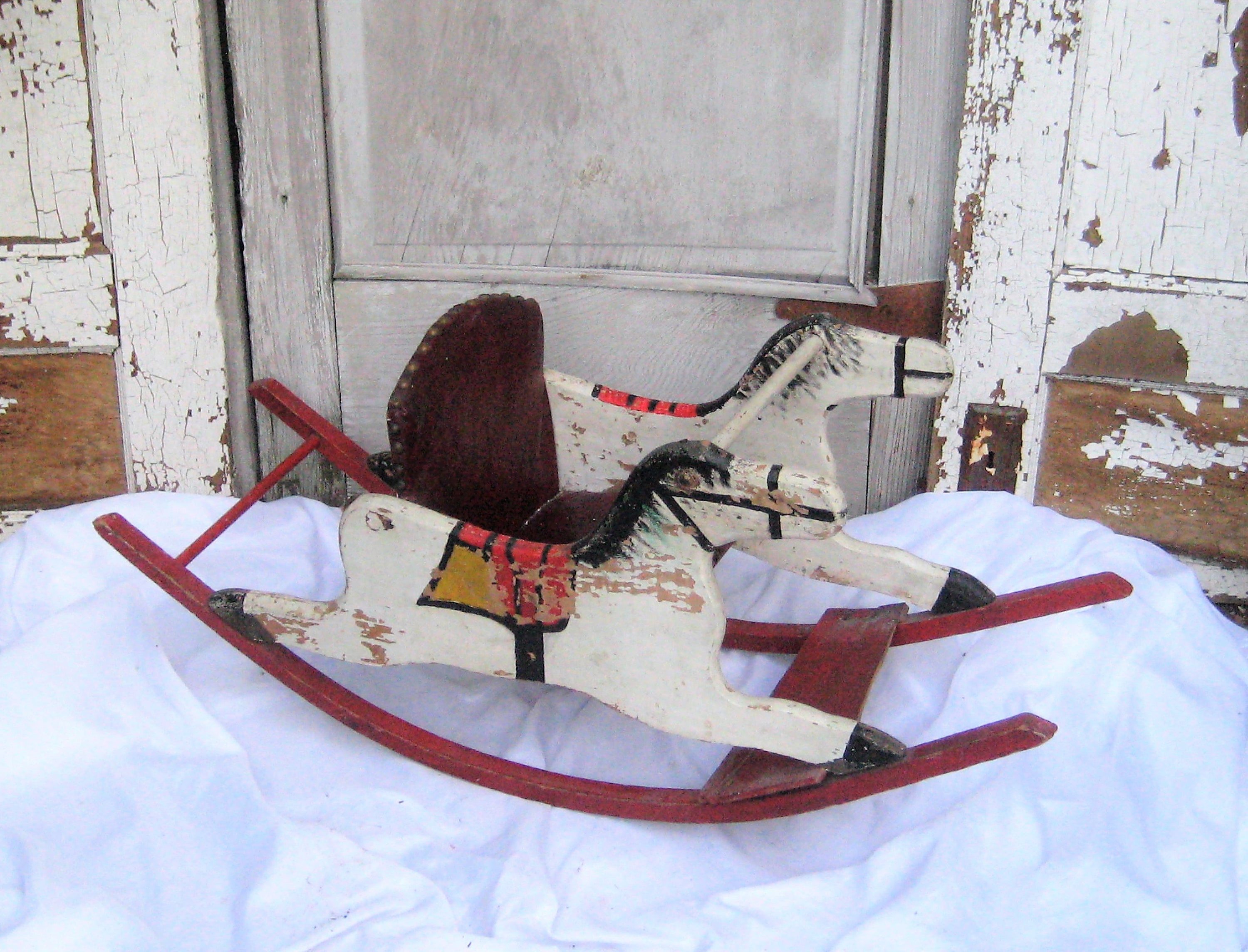 Antique Double Wood Rocking Horse Leather Seat Rocking Horse | Etsy