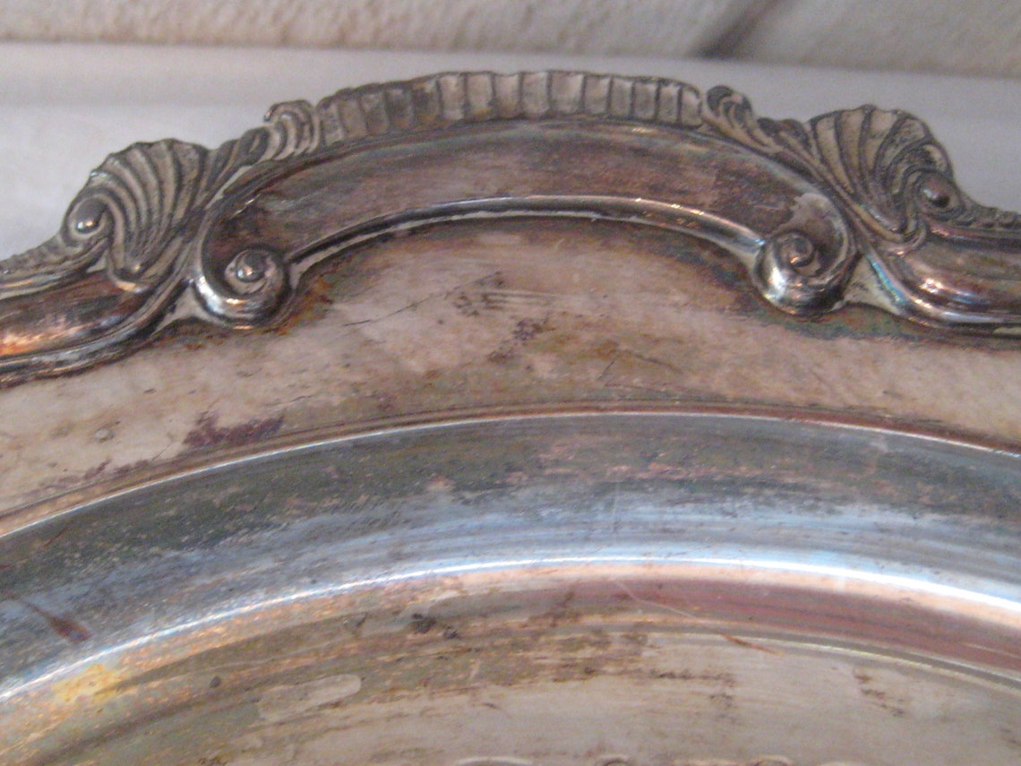 Ornate silver plated round tray with feet Victorian filigree | Etsy