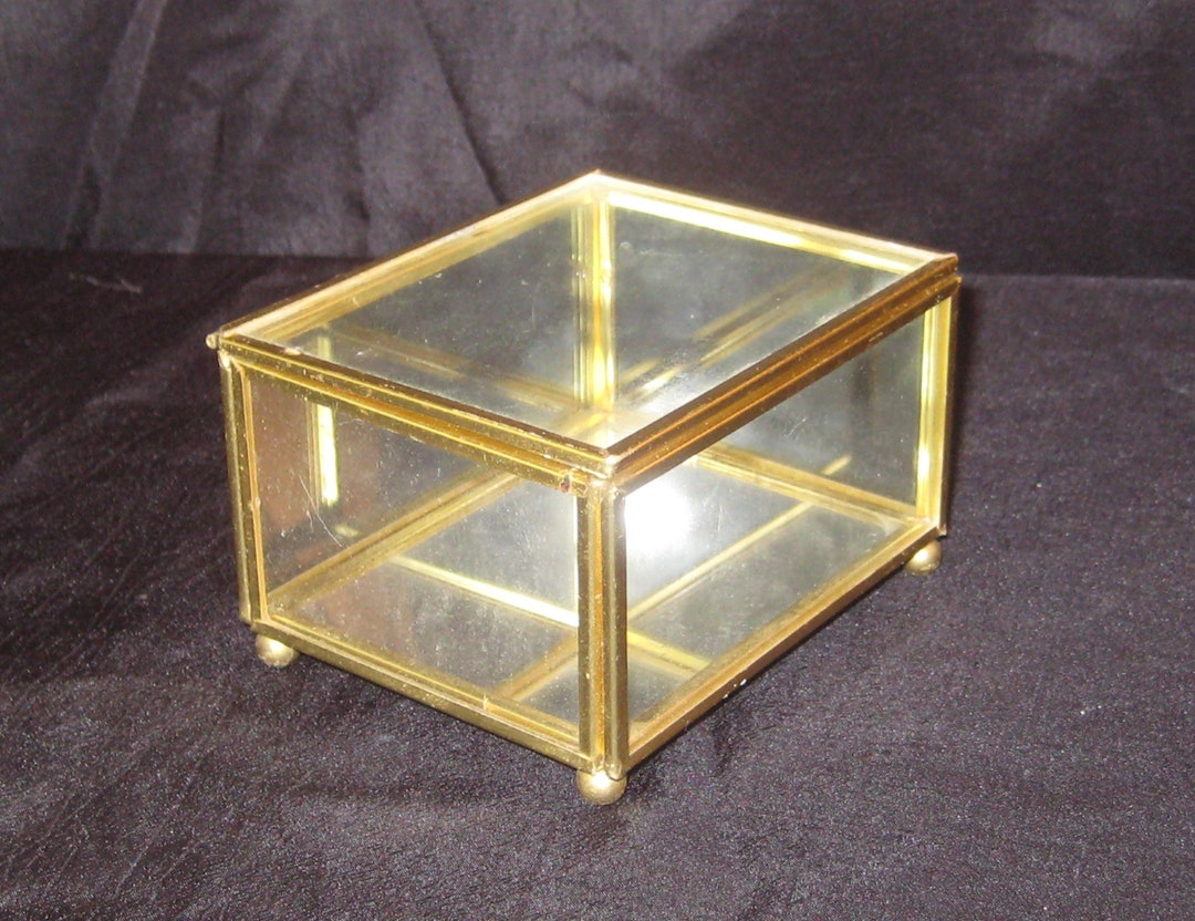 Vintage Clear Glass Brass Box Mirror Bottom Rectangle Hinged - Etsy