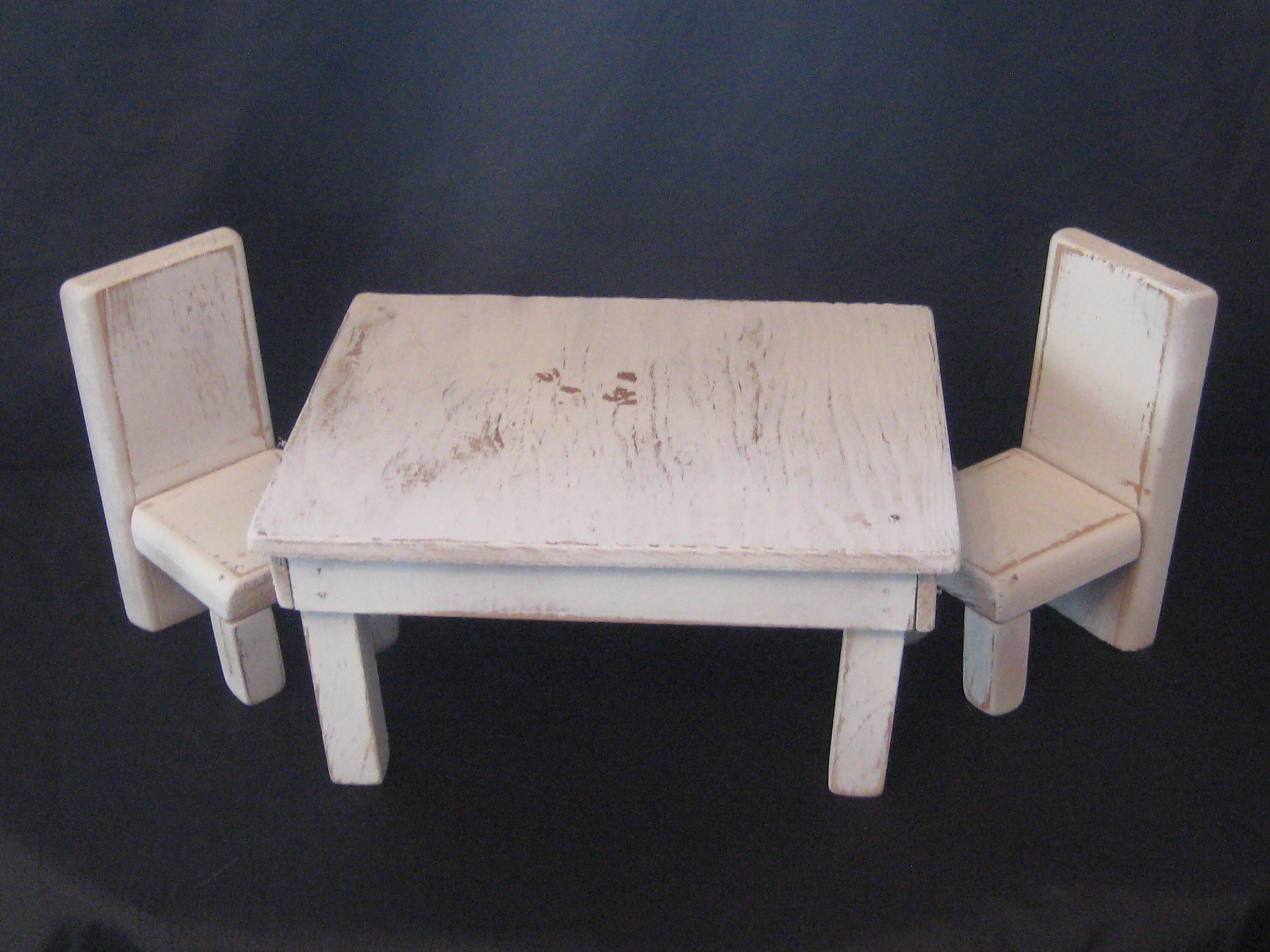 Toy Wood White Table and Chairs, Vintage Hand Made, Rustic, Distressed ...