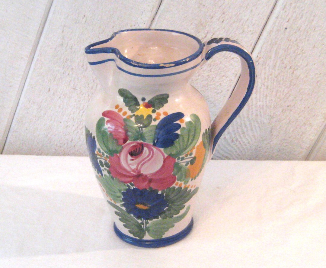 Antique Rustic Italian Water Pitcher, Stoneware Hand Thrown Made Italy ...