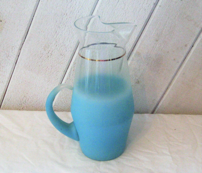 MCM Aqua Blue Water Pitcher Blendo Glass Frosted Turquoise - Etsy