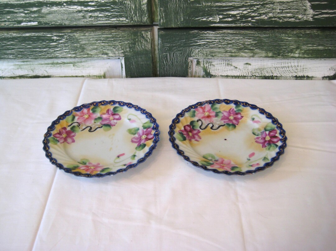 Antique Pair of Decorative Saucer Plates, Cobalt Blue Chippy Scalloped ...