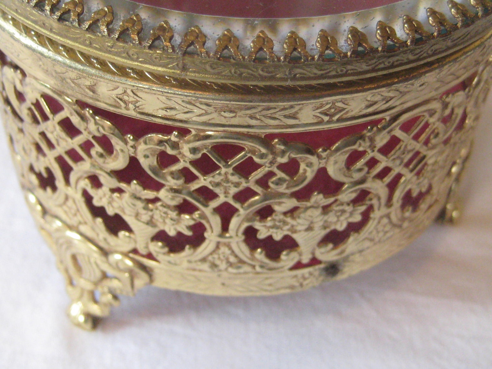 Small Round Glass Brass Metal Box Hinged Lid Ornate Filigree | Etsy