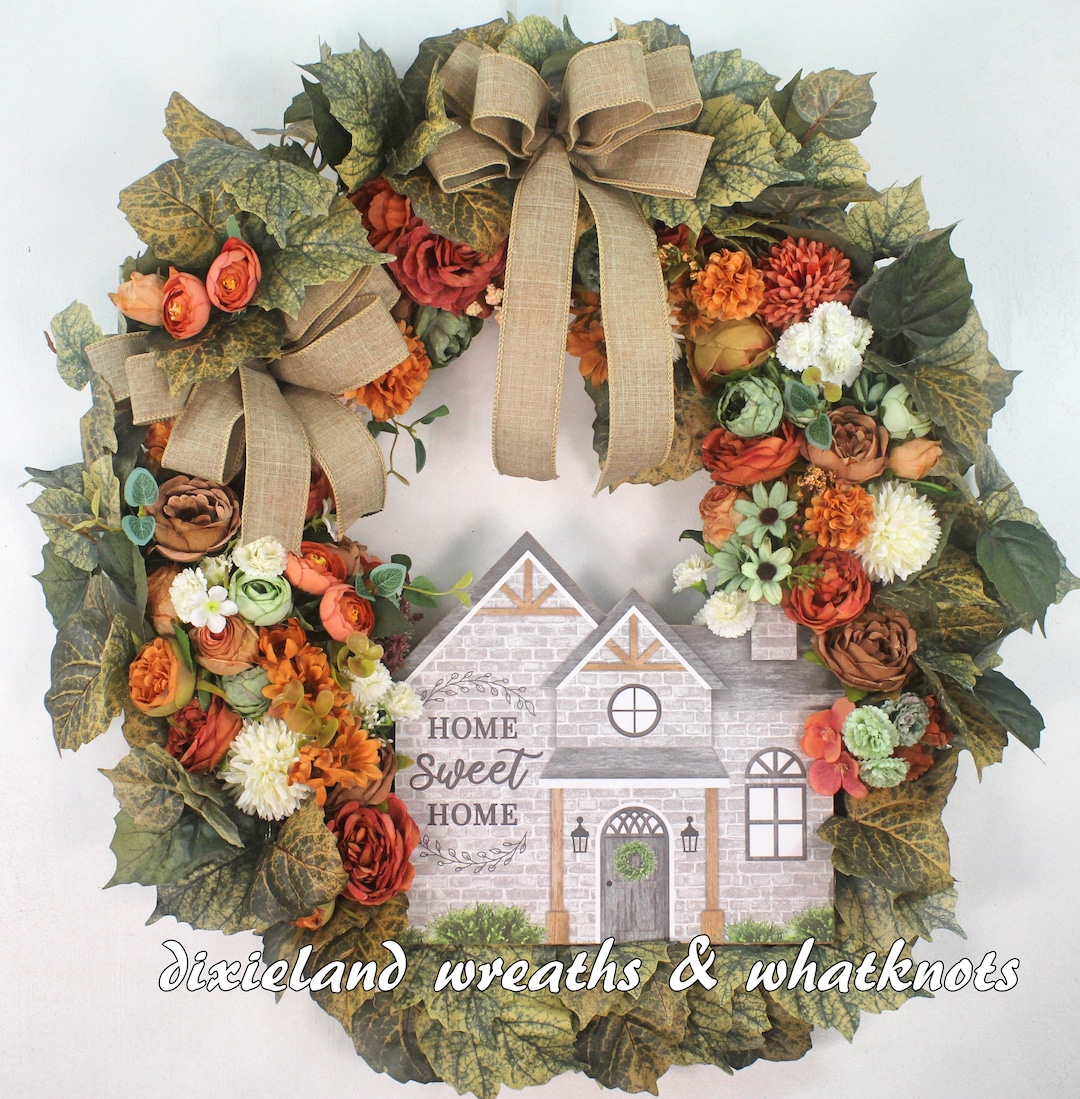 Home Sweet Home Fall Wreath, Autumn Floral Door Decor - Etsy