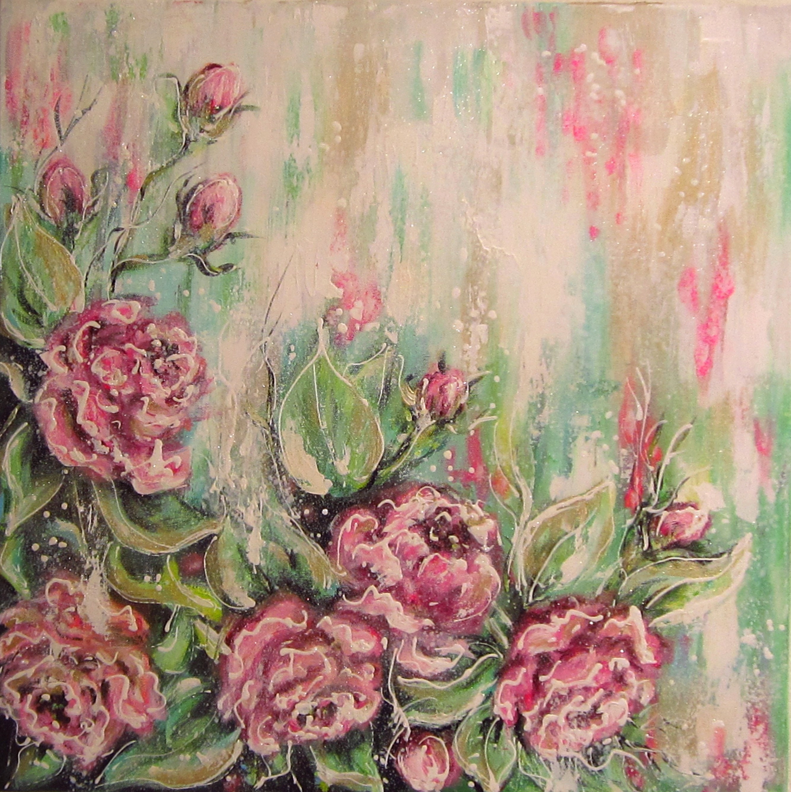 SOFT PINK ROSES Romantic Flower Painting With Glitter 60cmx60cm - Etsy