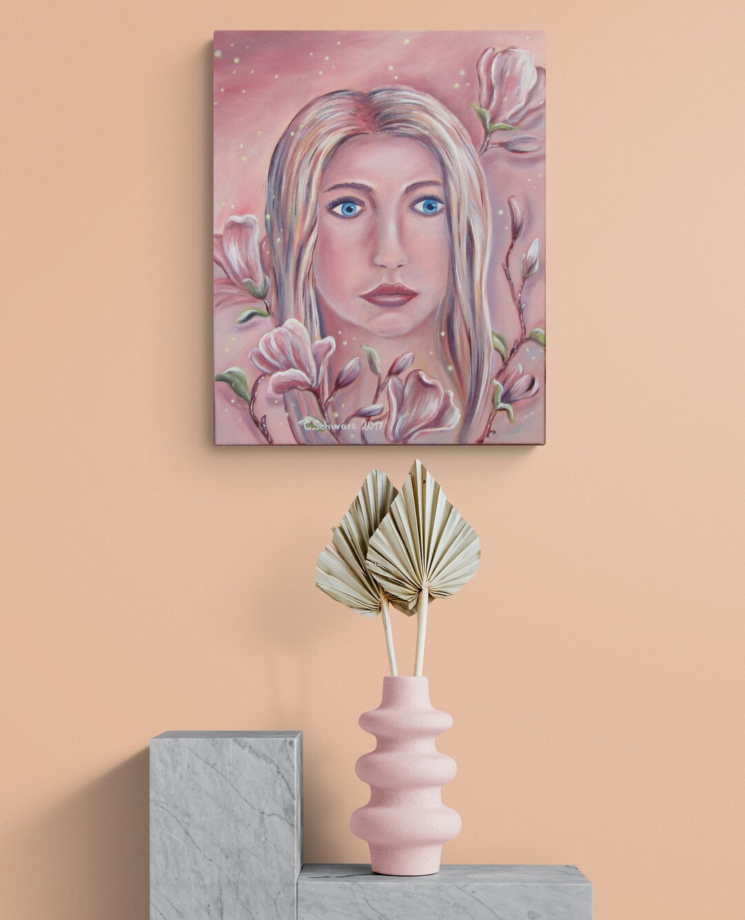 Magnolia Girl Art Picture Unique Original Portrait Flowers 40cmx50cm - Etsy