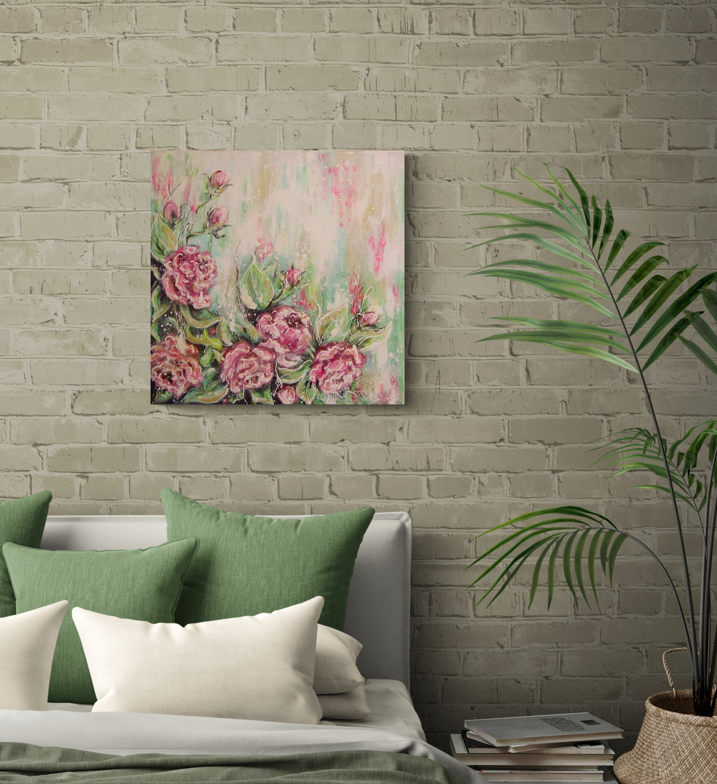SOFT PINK ROSES - Romantic Flower Painting With Glitter 60cmx60cm - Etsy
