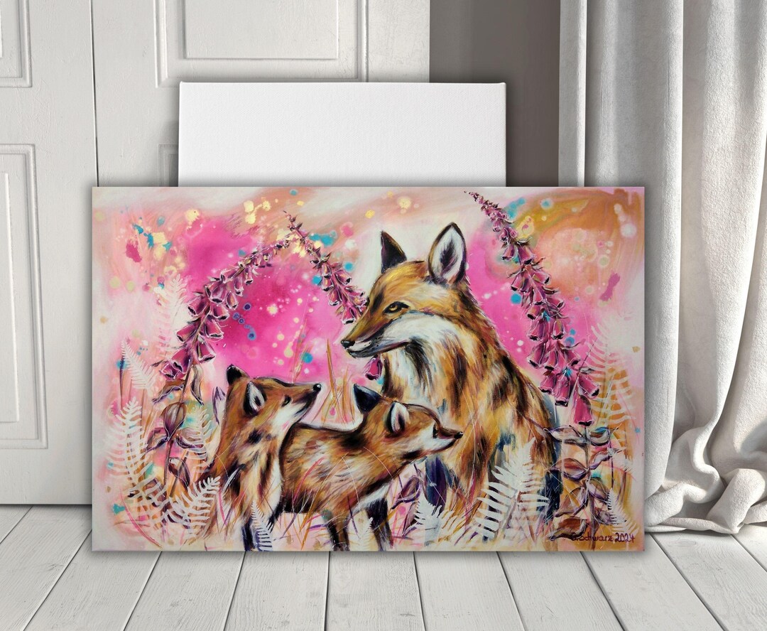 Fox Family Under the Spell of Foxgloves – Hand-painted Wildlife ...