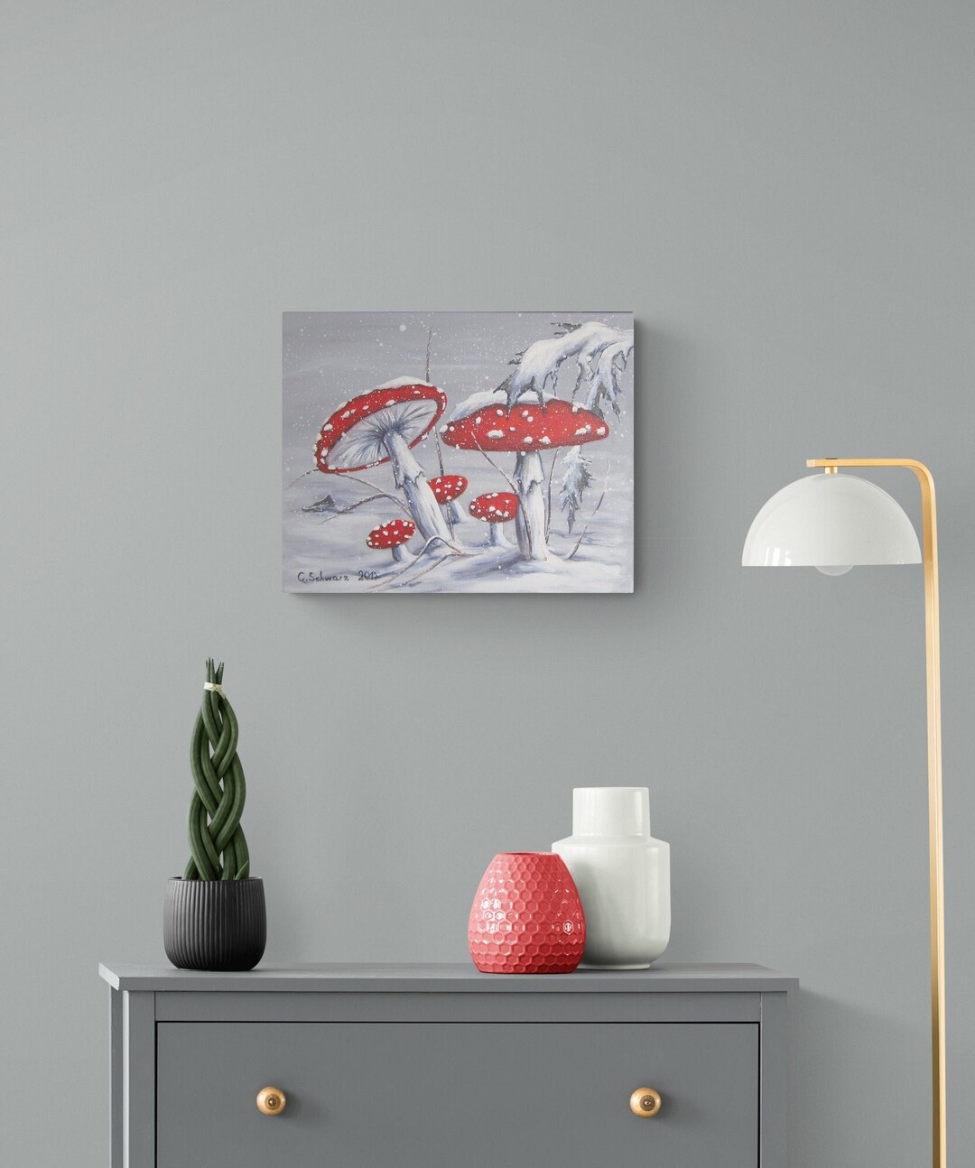 Acrylic Painting snowy Toadstools Art Mural - Etsy