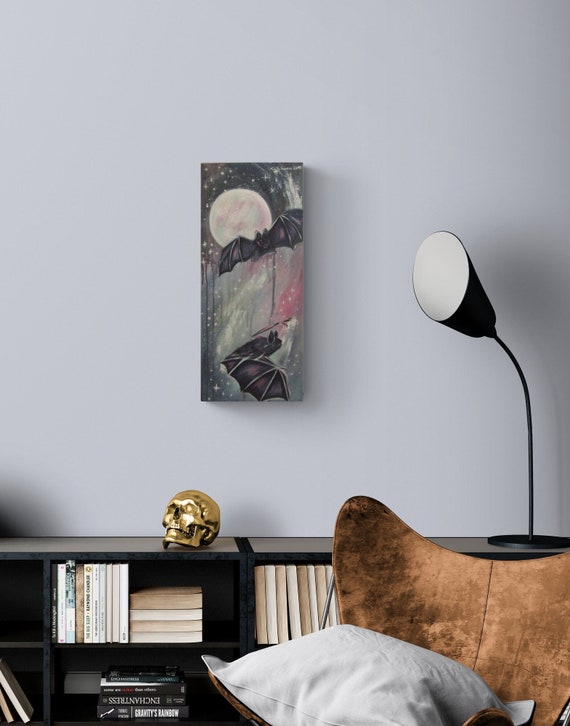 Acrylic Painting moonlight Bats Art Mural | Etsy