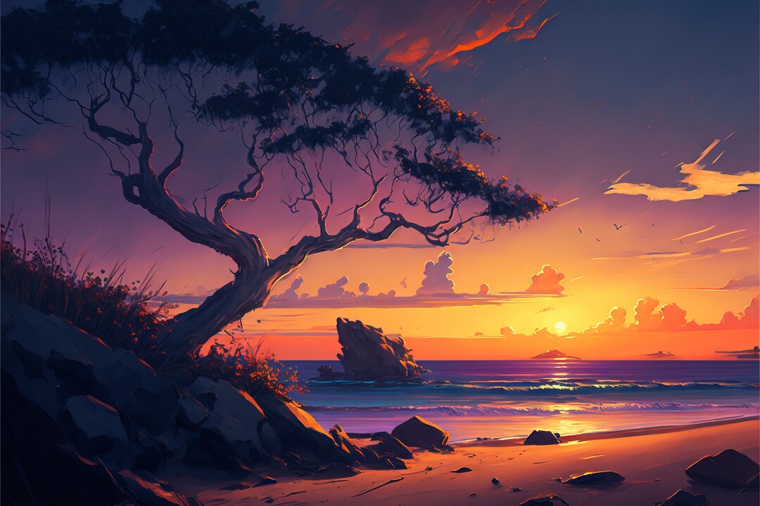 Serene Beach 5: Ai-generated Digital Art Print for Wall Decor - Etsy