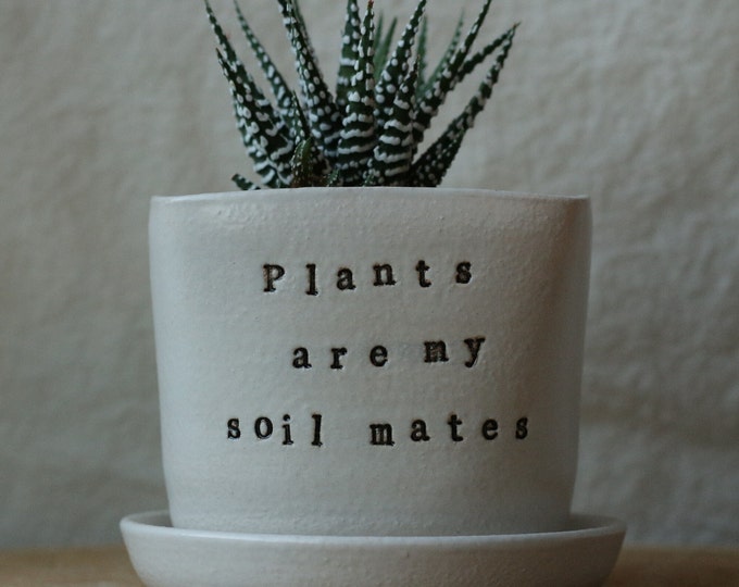 Desktop Planter "plants Are My Soil-mates" ~ Handmade ~ Stoneware ...