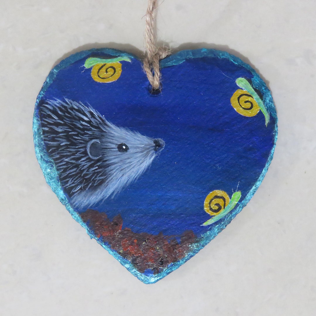 Cute Hedgehog Painting on Slate, Hedgehog Painting on a Slate Heart ...