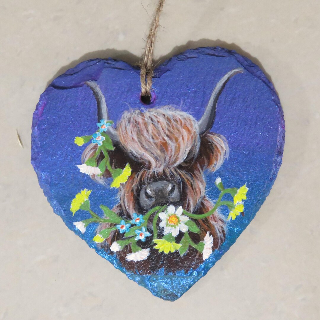 Highland Cow Painting, Highland Cow Painting on Slate, Highland Coo Art ...