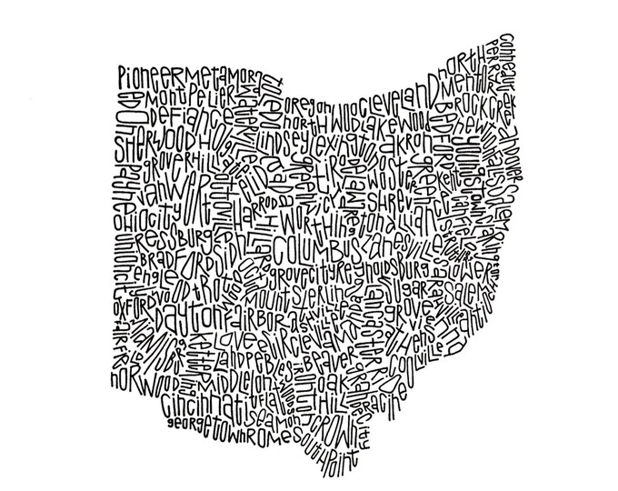 Ohio Map, Ohio Art, Ohio Wall Art, Ohio Decor, Ohio Illustration, Ohio ...
