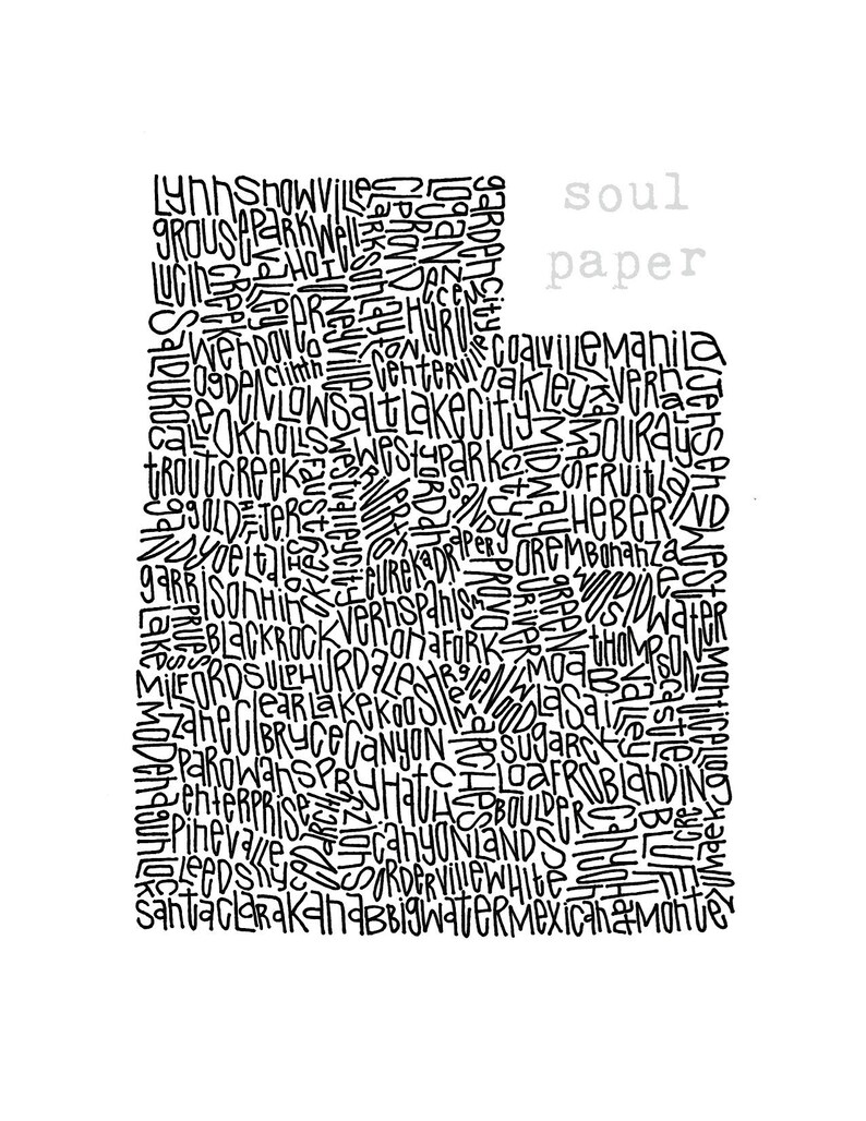 Utah Map Utah Art Utah Drawing Utah Wall Art Utah Map | Etsy