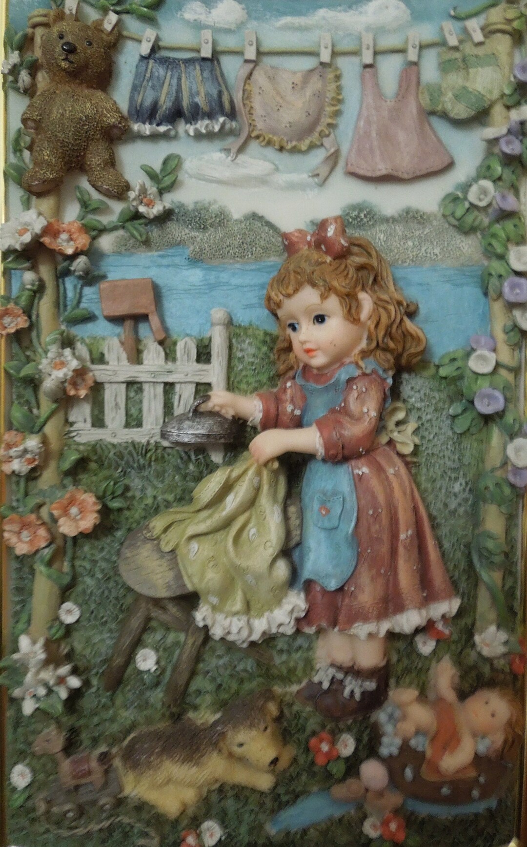 Vintage 3D Girl Playing Housekeeping Framed Matted Picture, Pop Out ...