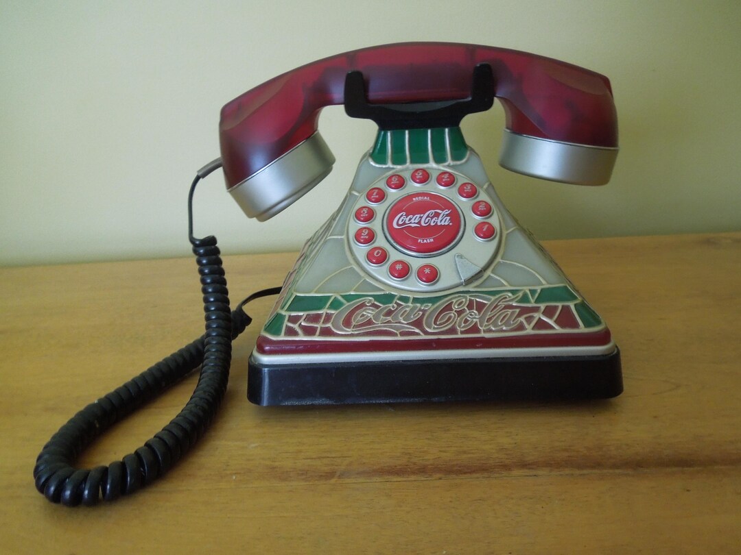 Vintage Coca Cola Company Light up Telephone 2001, Stained Glass Look ...