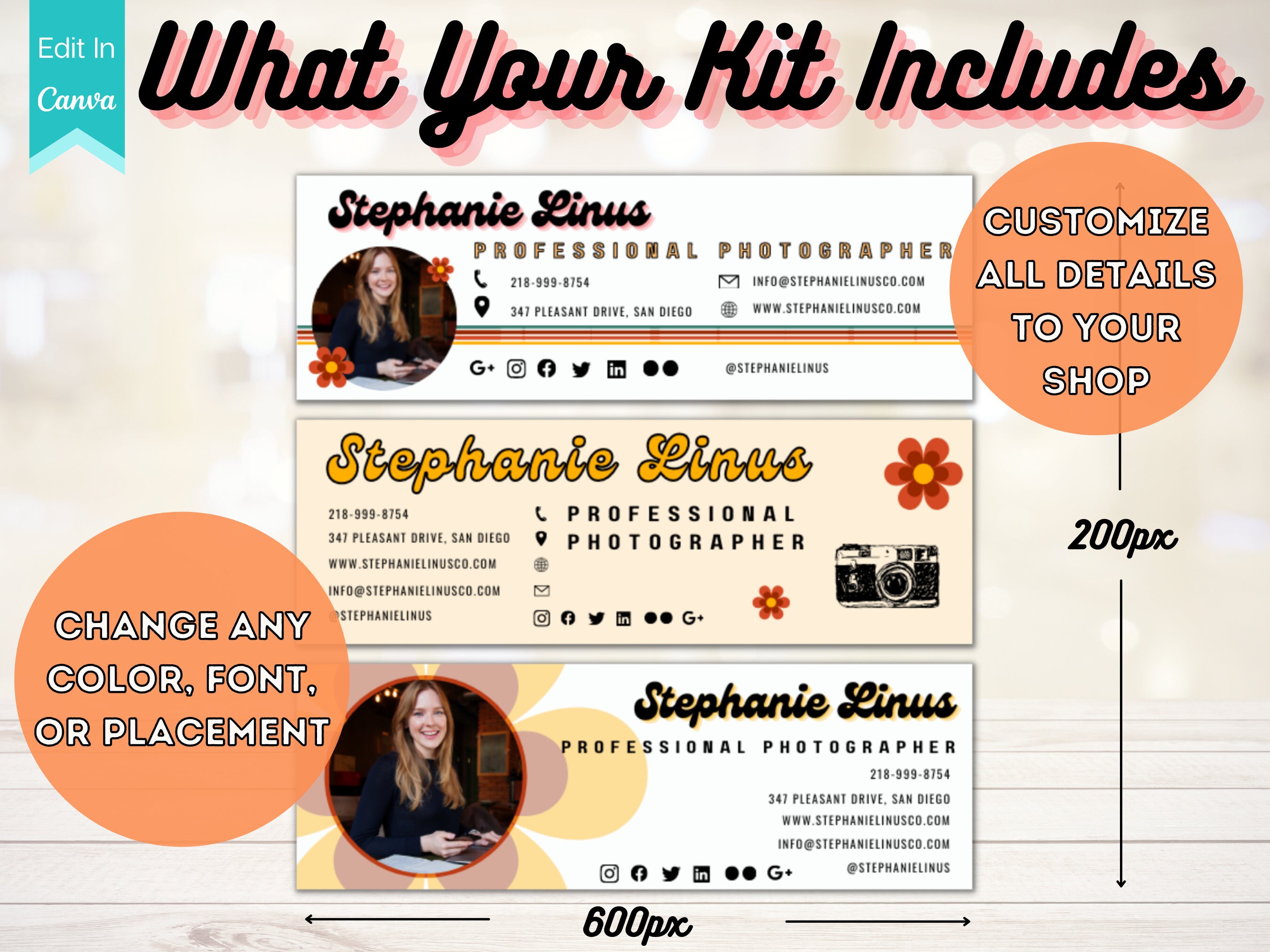 Retro Floral Email Signature Template, Editable Canva Email Signature ...