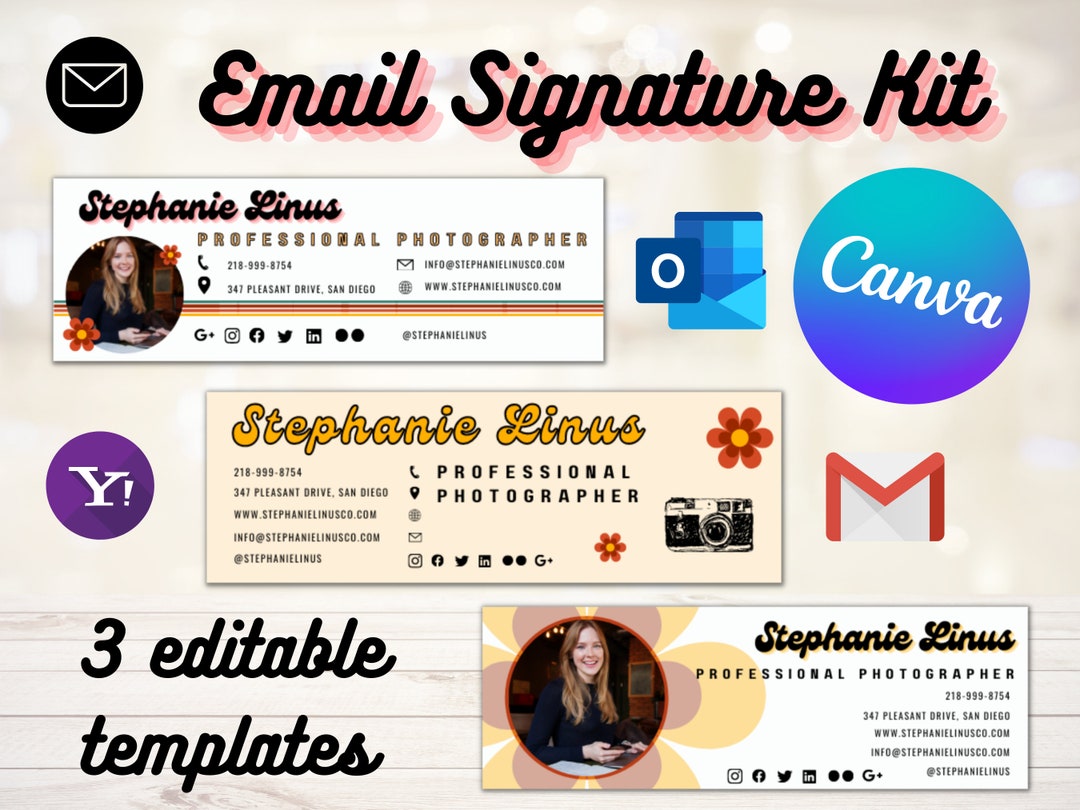 Retro Floral Email Signature Template, Editable Canva Email Signature ...