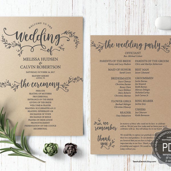 Rustic Wedding Program - Etsy