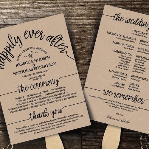Kraft Rustic Fan Wedding Program 100% Editable Template - Etsy