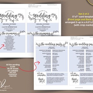 Rustic Wedding Program PDF Card Template Instant Download - Etsy Australia