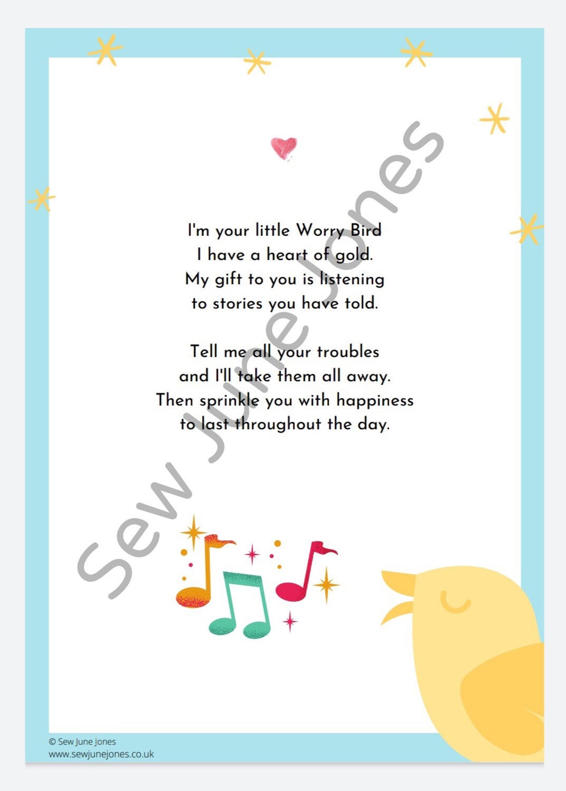 Worry Bird PDF Sewing Pattern and Printable Verse - Etsy UK